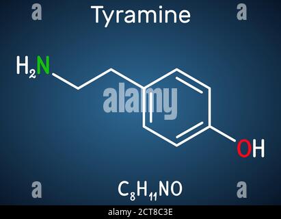 Tyramine, tyramin molecule. It is monoamine compound derived from ...
