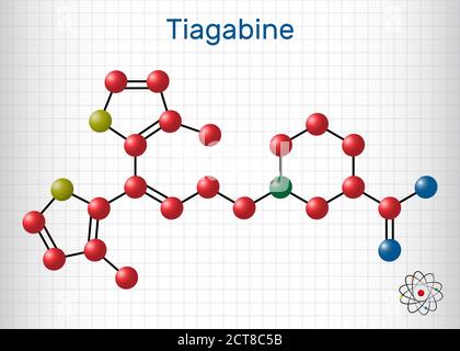 Tiagabine, C20H25NO2S2 molecule. It is anticonvulsant medication, is ...