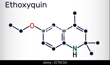 Ethoxyquin antioxidant food preservative molecule. Stylized 2D ...