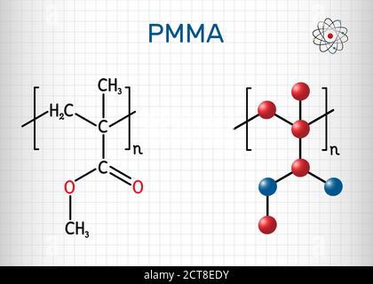 Acrylic glass or poly(methyl methacrylate), chemical structure. PMMA is ...