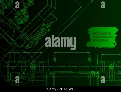 Technical abstract backgrounds. Green neon engineering drawings ...