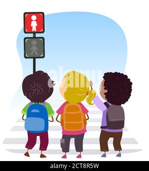 Illustration of Stickman Kids Students Crossing the Street with Help ...