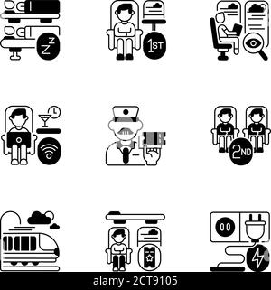 Transport services linear icons set. Carpooling, Commuting, Airport ...