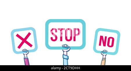 Hands holding protest sign stop no protest, placard template flat ...
