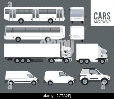 white camper and bus vehicles mockup icon vector illustration design ...