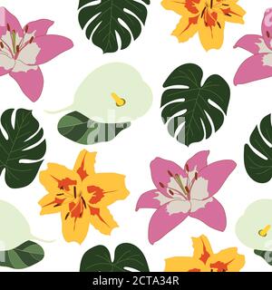 botanical seamless pattern with tropical leaves. Background design ...