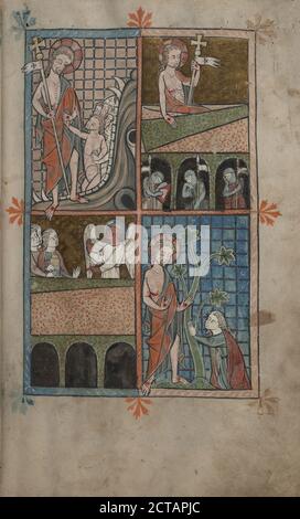 Full-page miniature with four scenes Pentecost; Christ enthroned ...