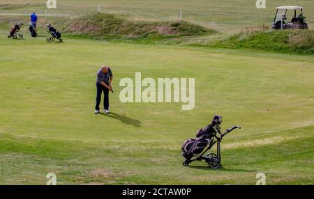 Golfers putting on green at Littlehampton Golf Club, a true links ...