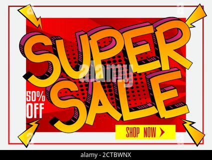 Comic book fashion sale social media post design. Cartoon colored ...