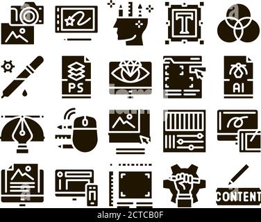Creative Process Glyph 5 Icon Pack Including setting. interface ...