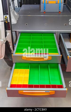 Parts and Tools in Drawers Equipment Mobile Workshop Van Stock Photo ...
