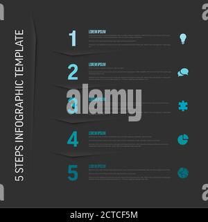 Vector dark vertical process progress template diagram schema with five ...