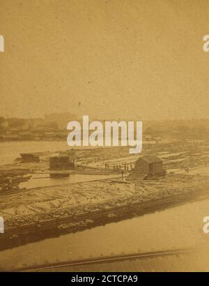 Log boom, Pioneers' saw mill, Minneapolis, Minn Log boom, Pioneers' saw ...