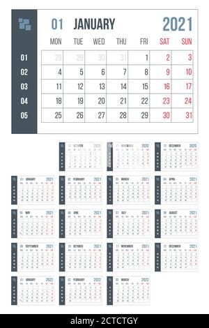 2021 calendar planner. Corporate week. Template layout, 12 months ...