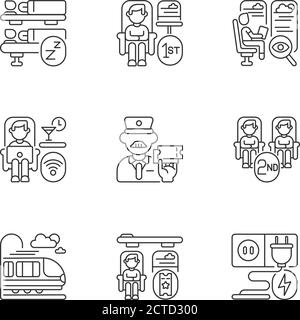 Transport services linear icons set. Carpooling, Commuting, Airport ...