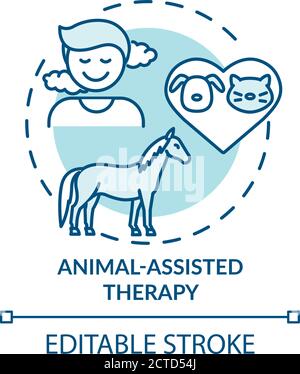Animal-assisted therapy concept icon. Emotional support idea thin line ...