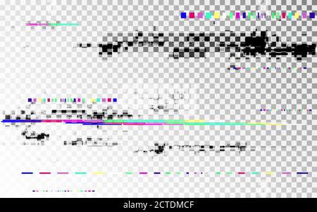 Glitch digital distortion on transparent background. Horizontal VHS ...