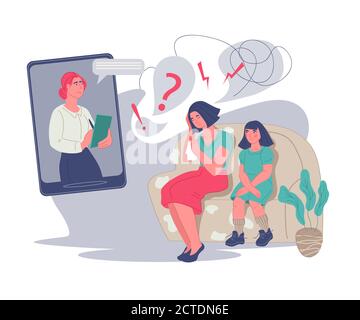 Woman at the psychologist online session. Doctor consultation by phone ...