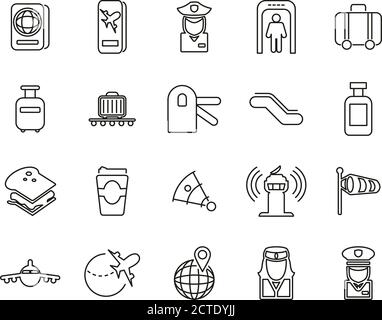 Airport vector line icons set. Airport, Terminal, Check-in, Terminal ...