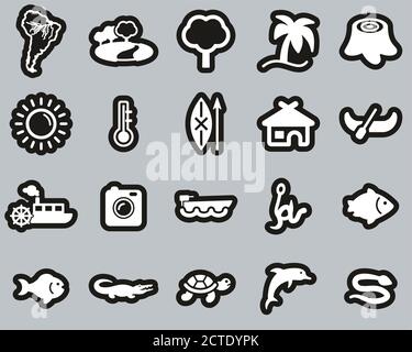 Amazon Rainforest Icons Black & White Sticker Set Big Stock Vector ...