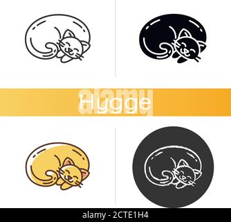 Cozy cute cat curled up black and white 2D cartoon character Stock ...