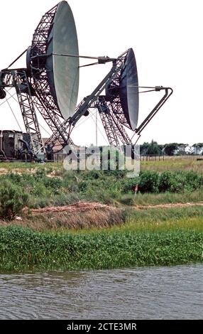 1977 - Two large dish-shaped radar antennas in use during joint ...