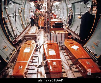 1978 - Caskets of the bodies of Rep. Leo J. Ryan and members of his ...