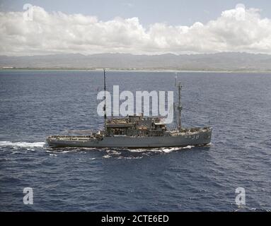 1974 - An aerial starboard beam view of the salvage ship USS BOLSTER ...