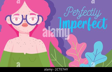 perfectly imperfect, woman with glasses and freckles standing cartoon ...