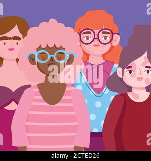 perfectly imperfect, cartoon young women with different skin types ...