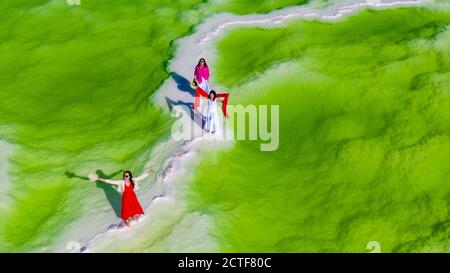 The astonishing scenery of salt lakes with various colors of Mangya ...