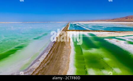 The astonishing scenery of salt lakes with various colors of Mangya ...
