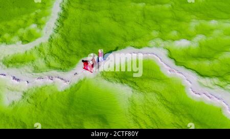 The astonishing scenery of salt lakes with various colors of Mangya ...