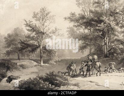 Koekkoek Barend Cornelis - Bosachtig Landschap Met Jagers Stock Photo - Alamy