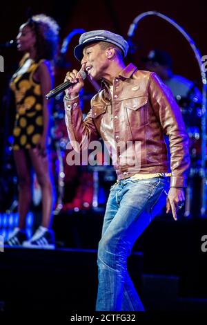 Pharrell Williams performs during a recording of the Graham Norton Show ...