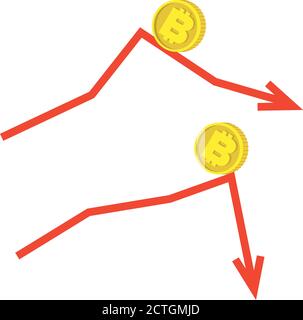 Bitcoin rate decrease line icon. Cryptocurrency graphic down vector ...