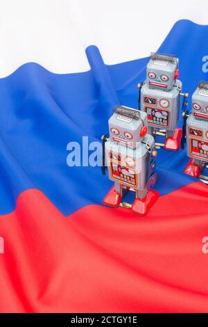 Clockwork toy robot on Russian flag. For Russian Bots on WWW, Russian ...