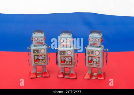 Clockwork toy robot on Russian flag. For Russian Bots on WWW, Russian ...