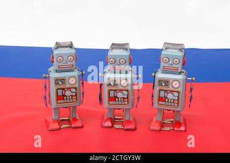 Clockwork toy robot on Russian flag. For Russian Bots on WWW, Russian ...