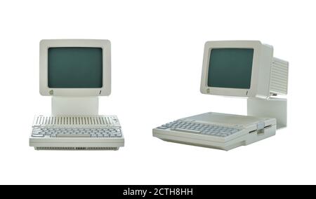 Vintage desktop computers isolated on white Stock Photo - Alamy