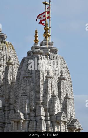 Detail of ornate limestone Hindu temple Shri Vallabh Nidhi Mandir in ...