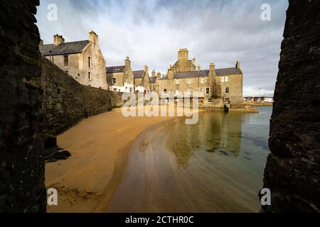 View of Bain's Beach on Commercial Street in old town of Lerwick ...