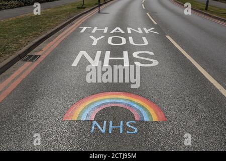 Pinderfields Hospital Has a ‘Thank You NHS’ sign painted on the entry ...