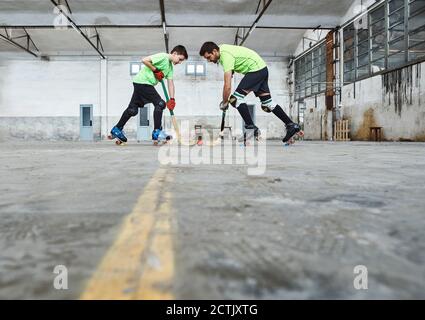 Field hockey stick and ball on green background. Professional sport ...