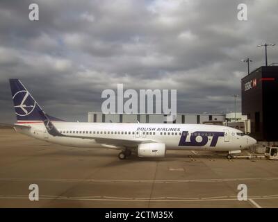 Polish Airlines LOT plane grounded at Gdansk's Lech Walesa airport. On ...
