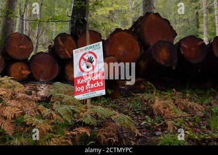 Keep off log stacks sign, UK Stock Photo - Alamy