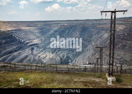 Mining raw minerals for steel production. Giant iron ore open-pit ...