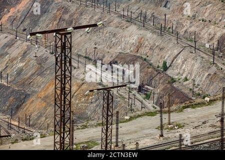 Mining raw minerals for steel production. Giant iron ore open-pit ...