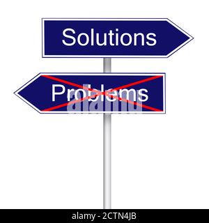 Solution vs problems pole sign Stock Photo - Alamy