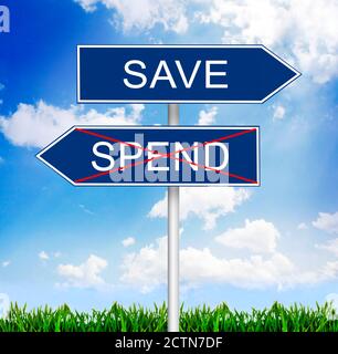 Save and spend pole sign Stock Photo - Alamy
